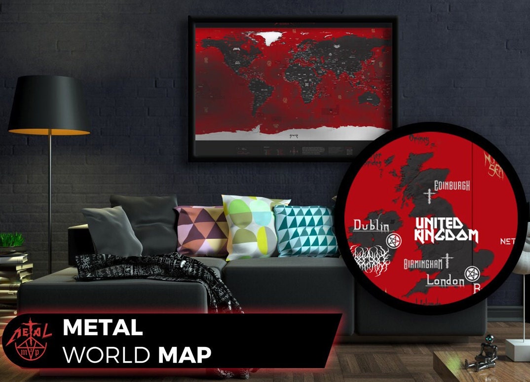 Metal Music World Map, a Decorative Map With Metal Music Aesthetic ...