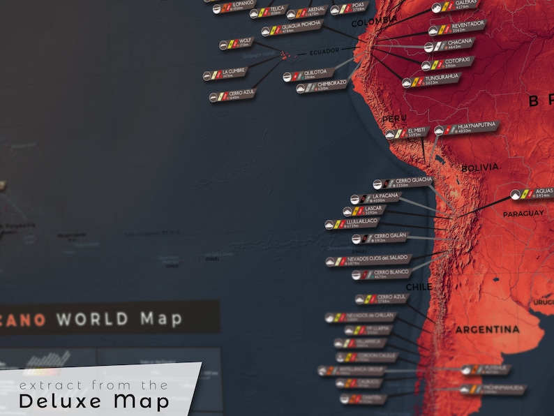 Volcano World Map a Unique and Customised Map With All Major | Etsy