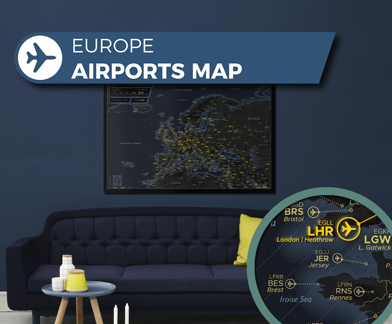 Europe Airport Map, a Unique and Customised Map With All Major Airports ...