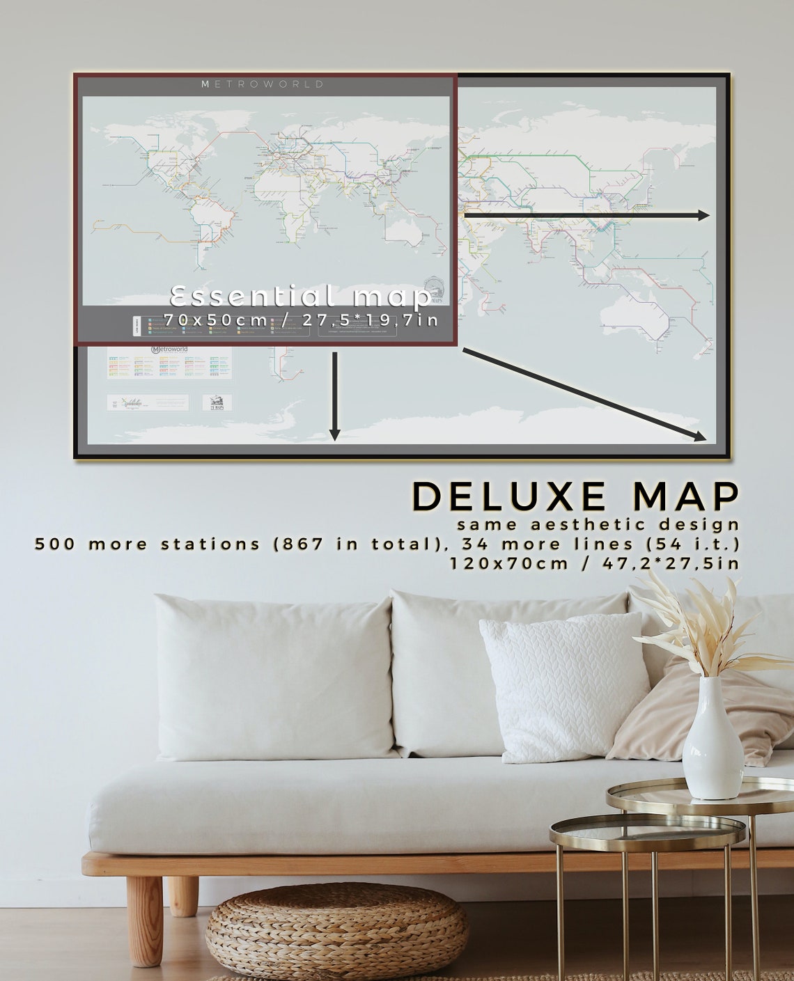 World Map With Subways Subway World Map Cities Are Linked by - Etsy