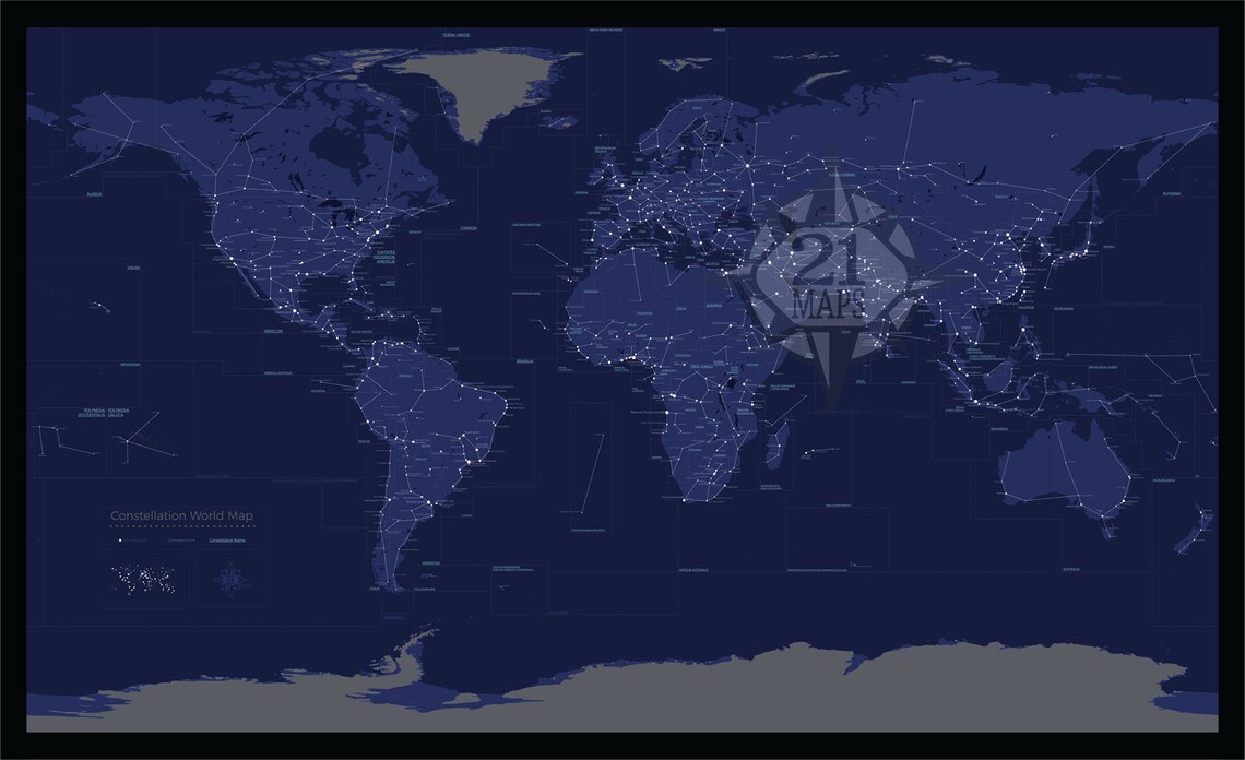 Artistic Constellation World Map a Geographic Map Inspired by - Etsy