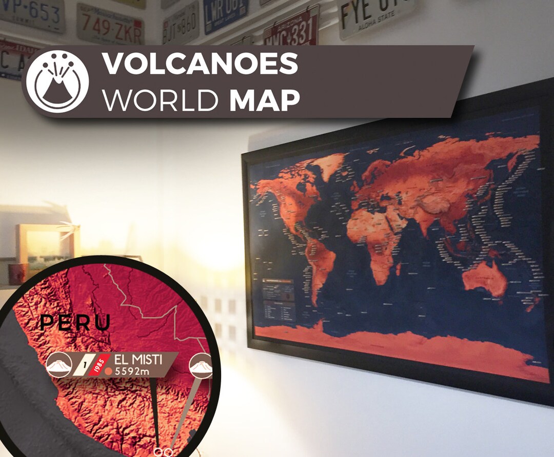 Volcano World Map a Unique and Customised Map With All Major - Etsy