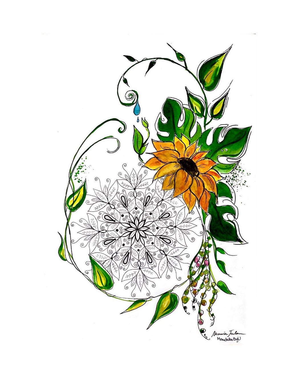 Sunflower & Mandala Art – ART PRINT - Etsy