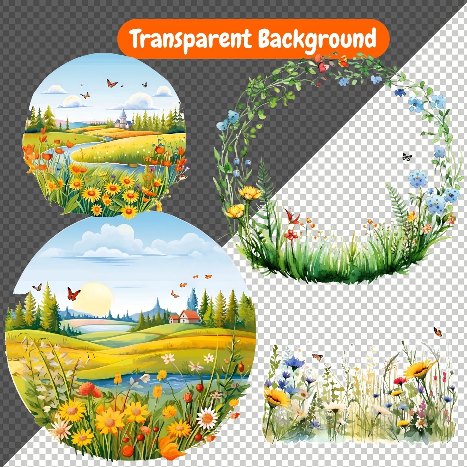 Spring Summer Meadow PNG Clipart Transparent Background Pngs - Etsy