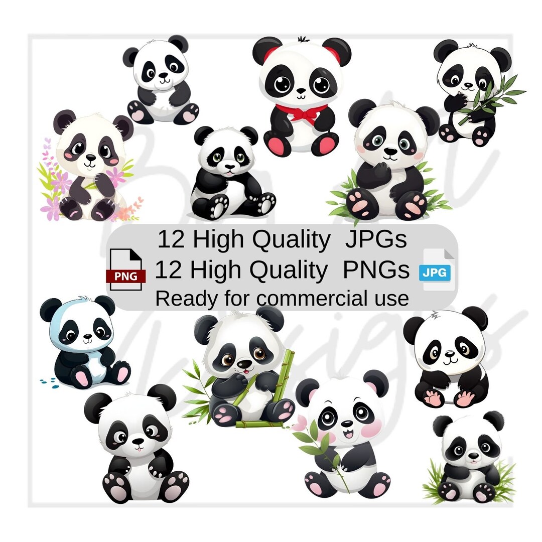 Pandas PNG, JPG Animal Sublimation Bundle, Crafts Digital Download ...