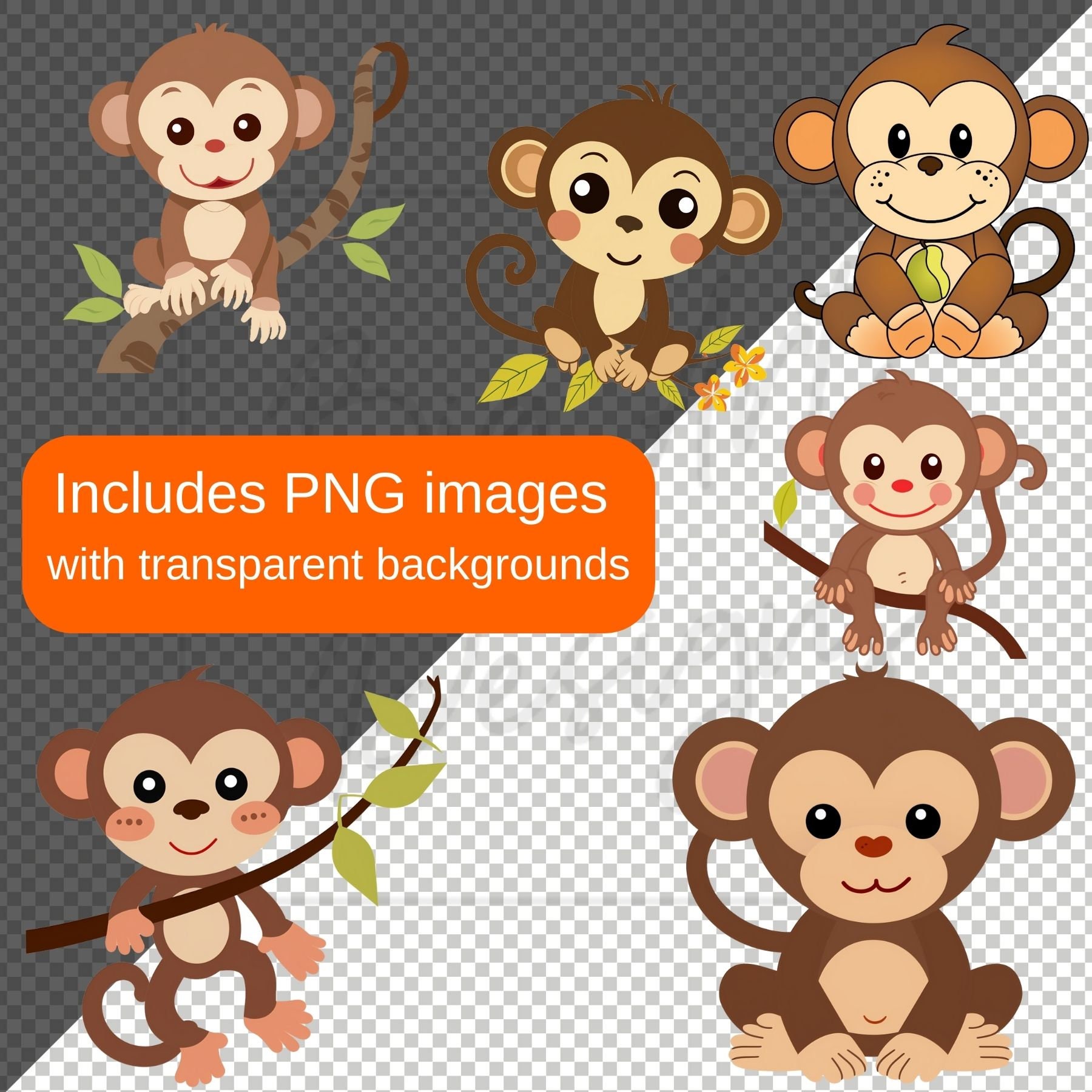 Monkeys PNG, JPG Sublimation Bundle, Crafts Digital Download Commercial ...