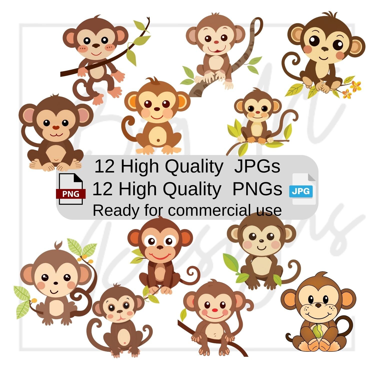 Monkeys PNG, JPG Sublimation Bundle, Crafts Digital Download Commercial ...