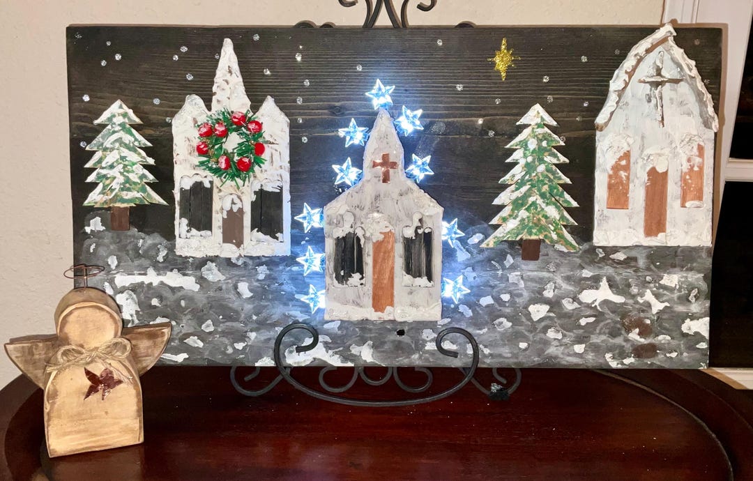 Lighted Wood 3D Church Landscape Shelf Sitter/wall Hanging - Etsy