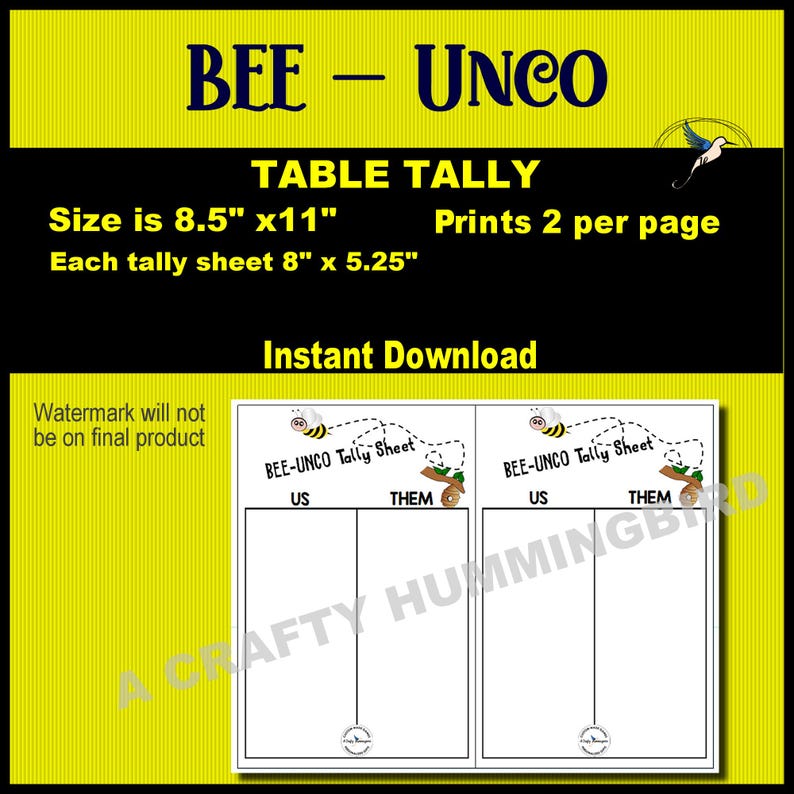 Bee Bunco Springtime Theme Score Sheets, Digital Download, Summer Bunco ...
