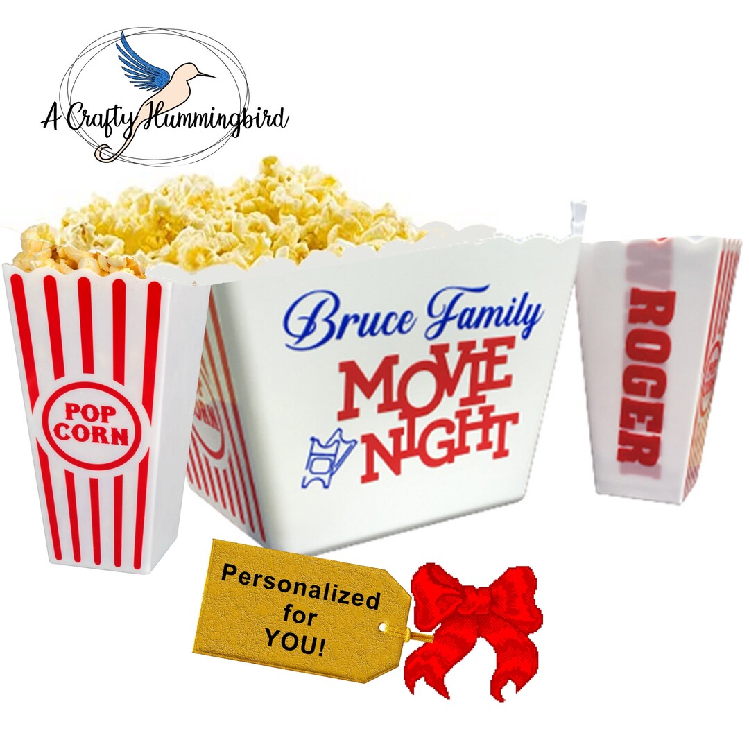 Personalized Popcorn Bucket, Snack Bowl, Family Movie Night, Reusable ...