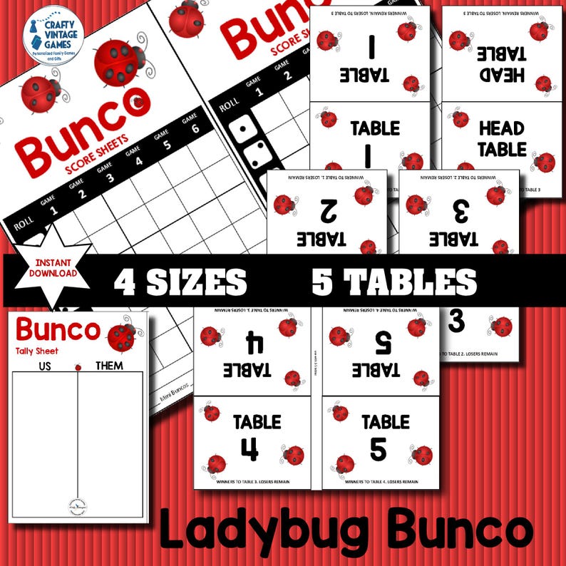 Ladybug Bunco Springtime Theme Score Sheets, Digital Download, Bunco ...
