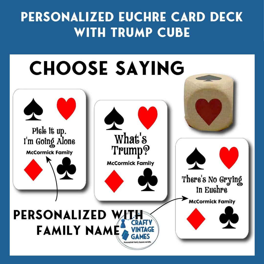Personalized Euchre Card Game Set, Custom Deck, Trump Dice Set, Logo ...