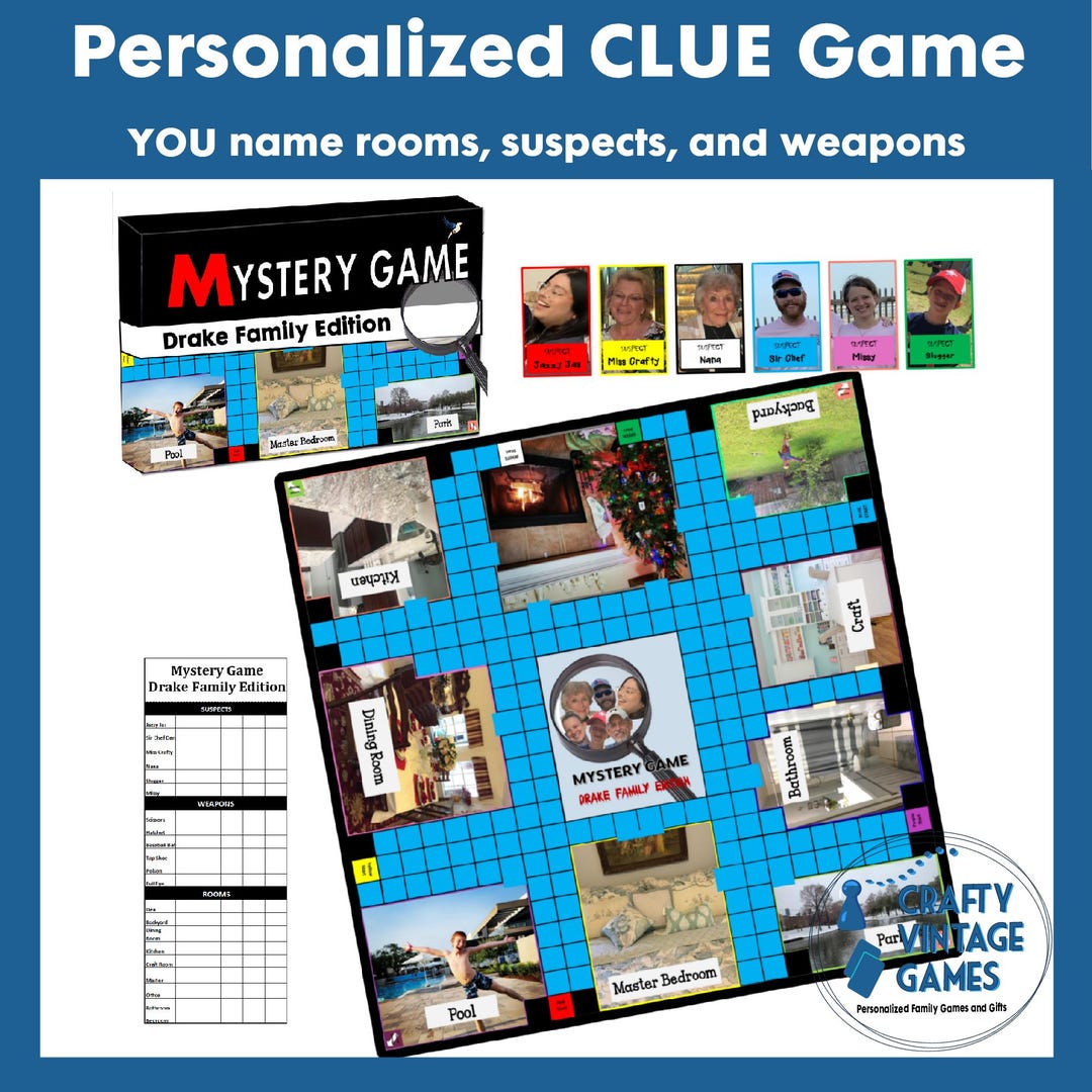 Personalized Clue Game, Murder Board Game, Family Reunion Game, Holiday ...