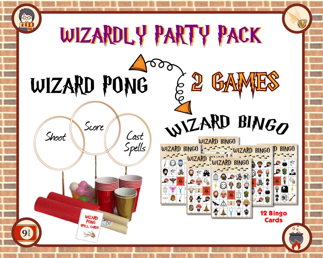 Wizard Party Pack Wizard Pong Wizard Bingo Harry Potter - Etsy