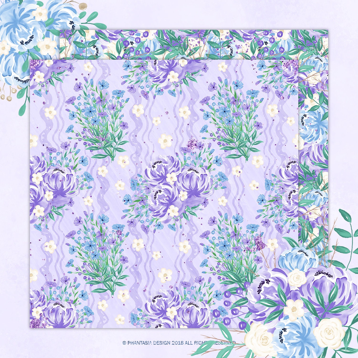 Watercolor Floral Digital Paper Flower Digital Blue and - Etsy