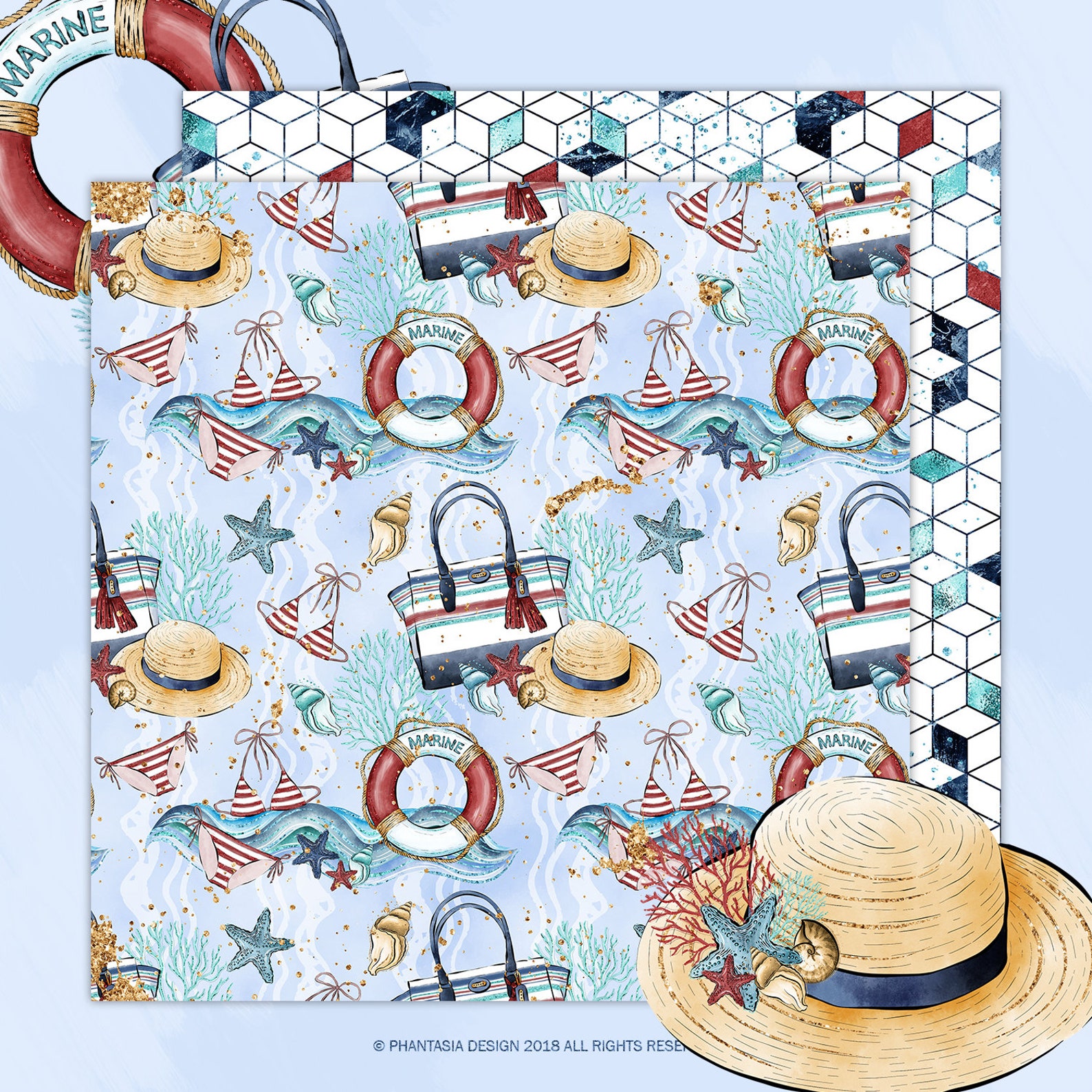 Nautical Digital Paper Cruise Vacation Chic Nautical | Etsy