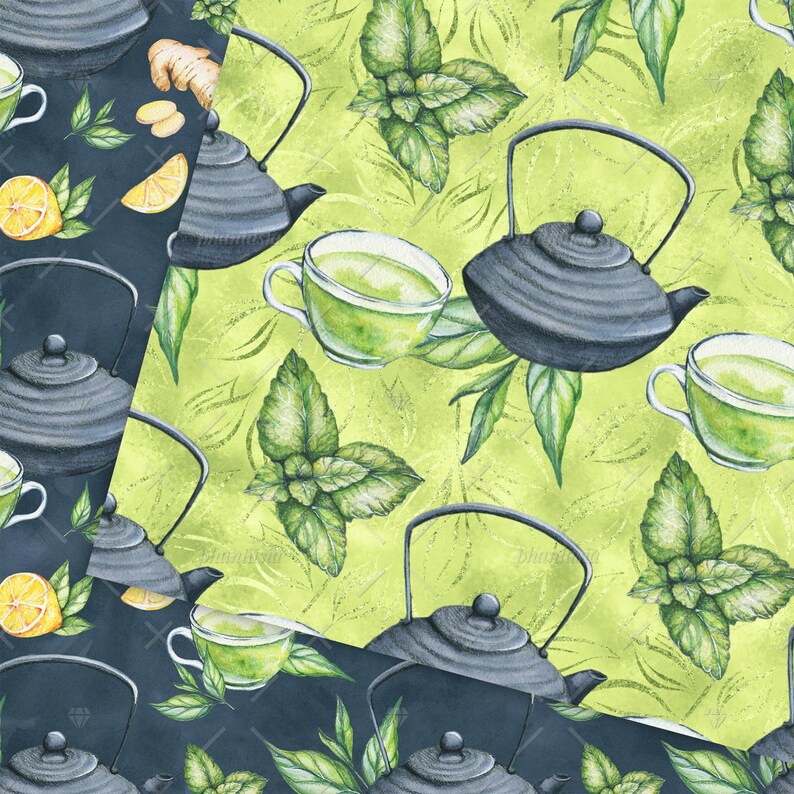 Green Tea Digital Paper Me Time Green Tea Patterns Zen | Etsy