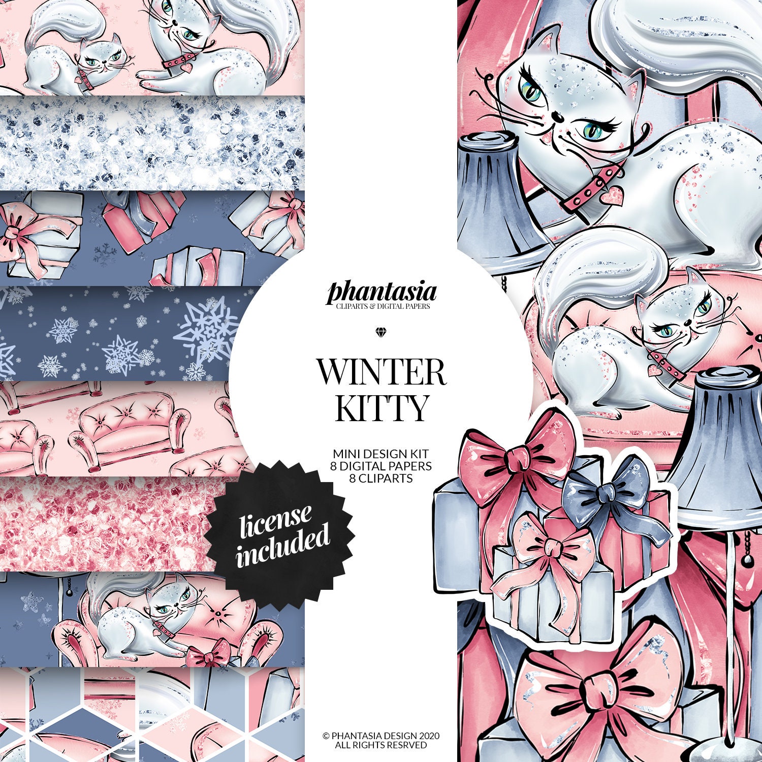 Winter Cat Clipart Set Winter Digital Paper Cute Cat Cute - Etsy