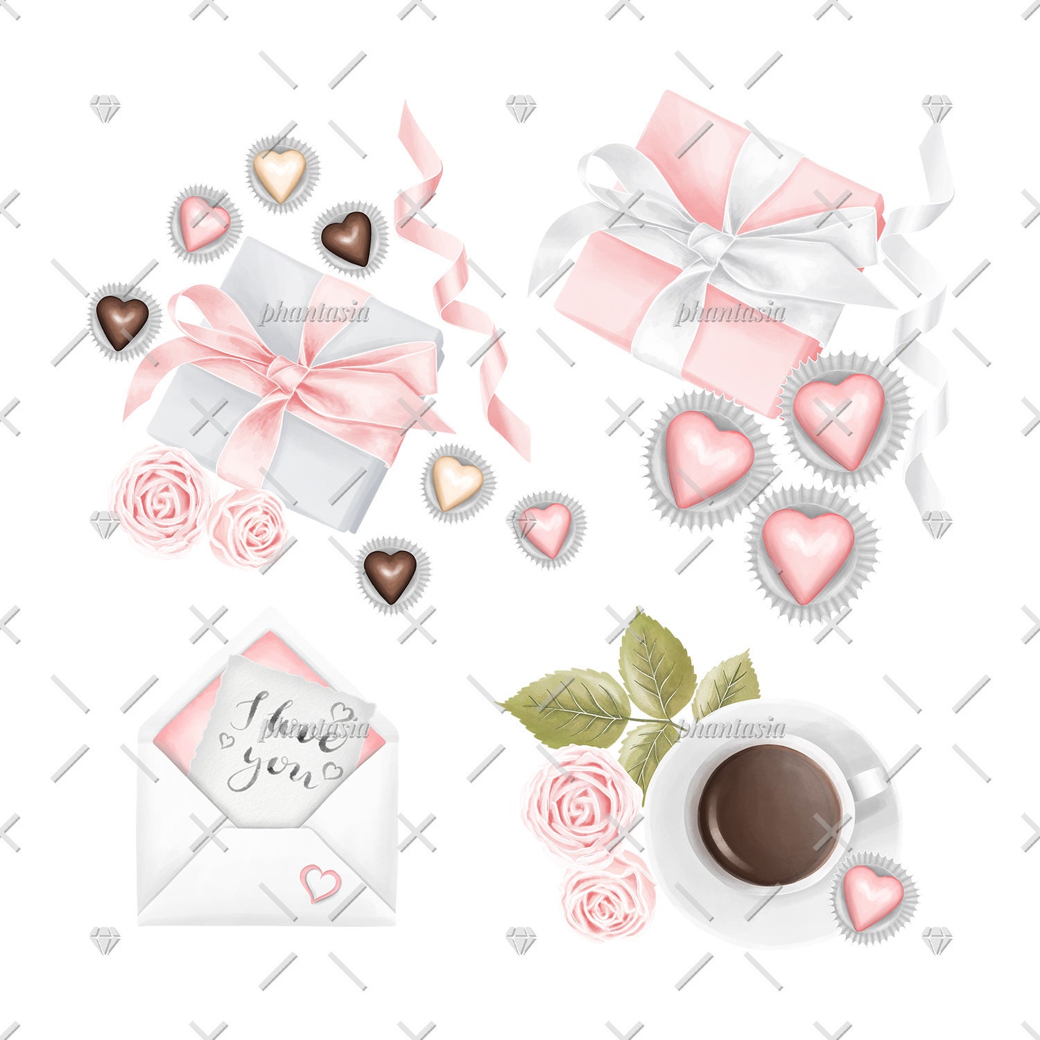 Pastel Valentines Clipart Valentine Watercolor Valentine | Etsy