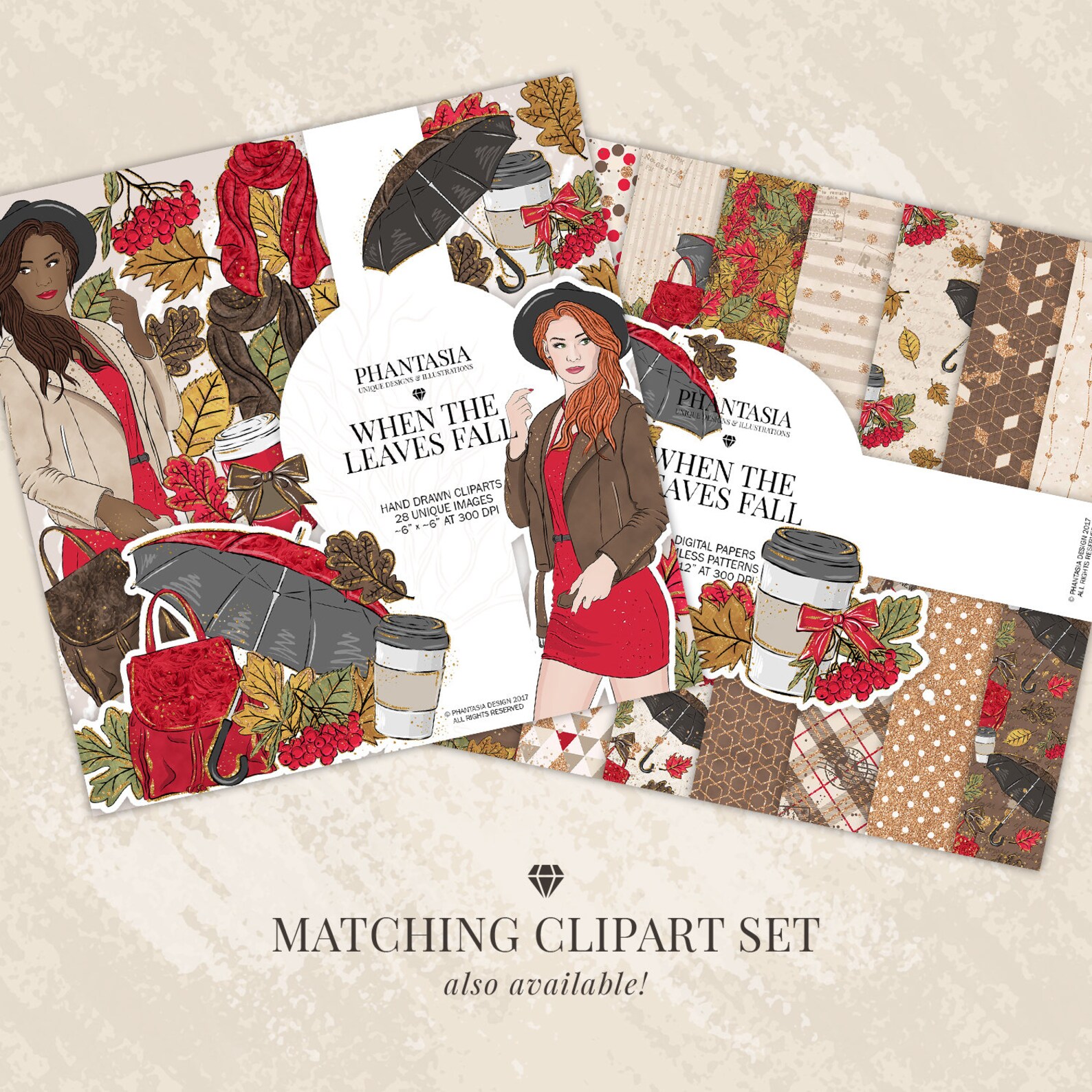 Fall Watercolor Digital Paper Pack Fashion Illustration Gold | Etsy