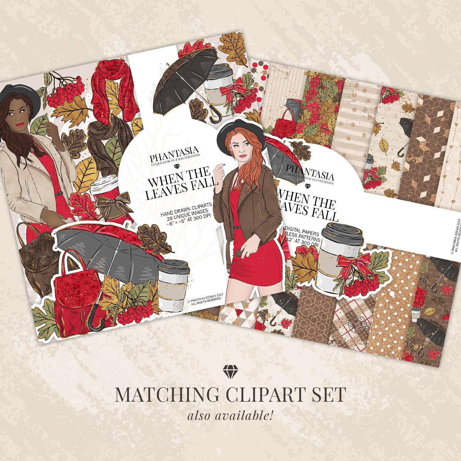 Fall Watercolor Digital Paper Pack Fashion Illustration Gold | Etsy