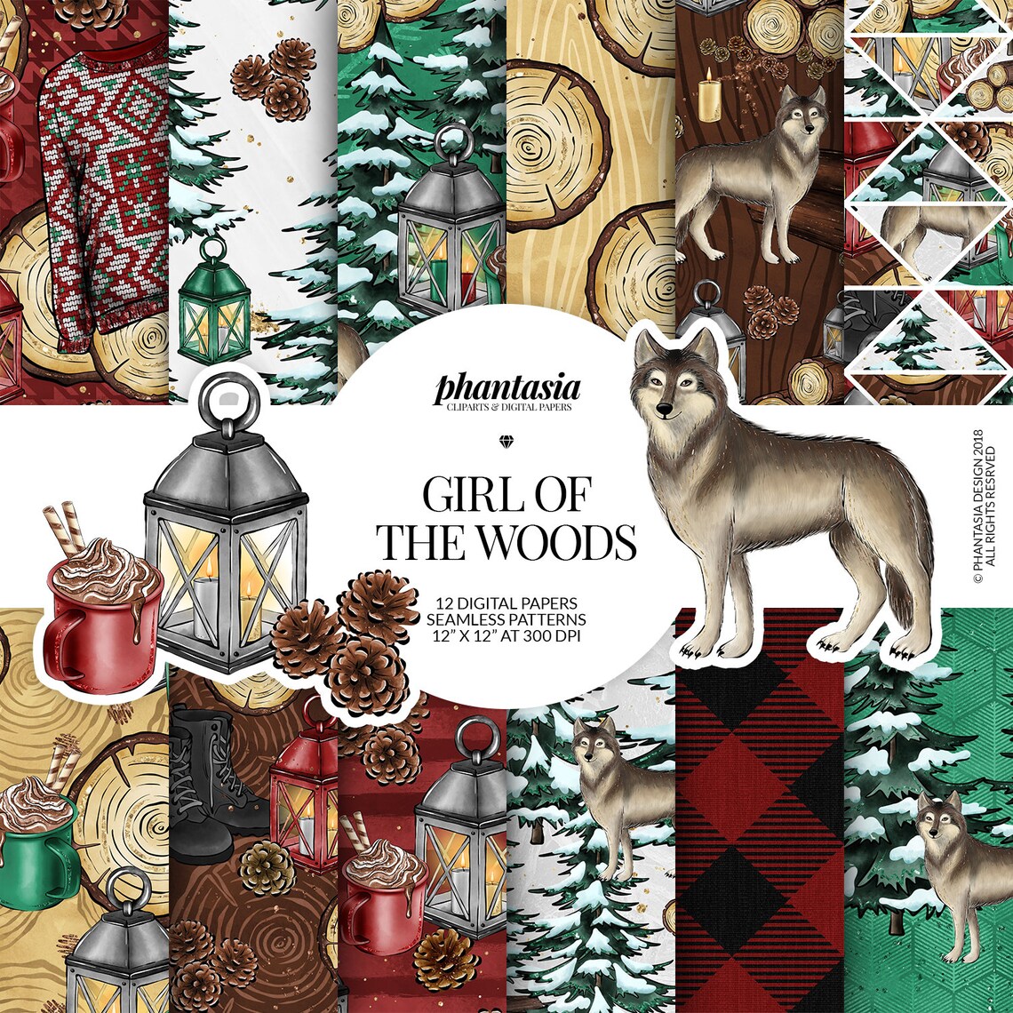 Winter Digital Paper Pack Lumberjack Digital Christmas | Etsy