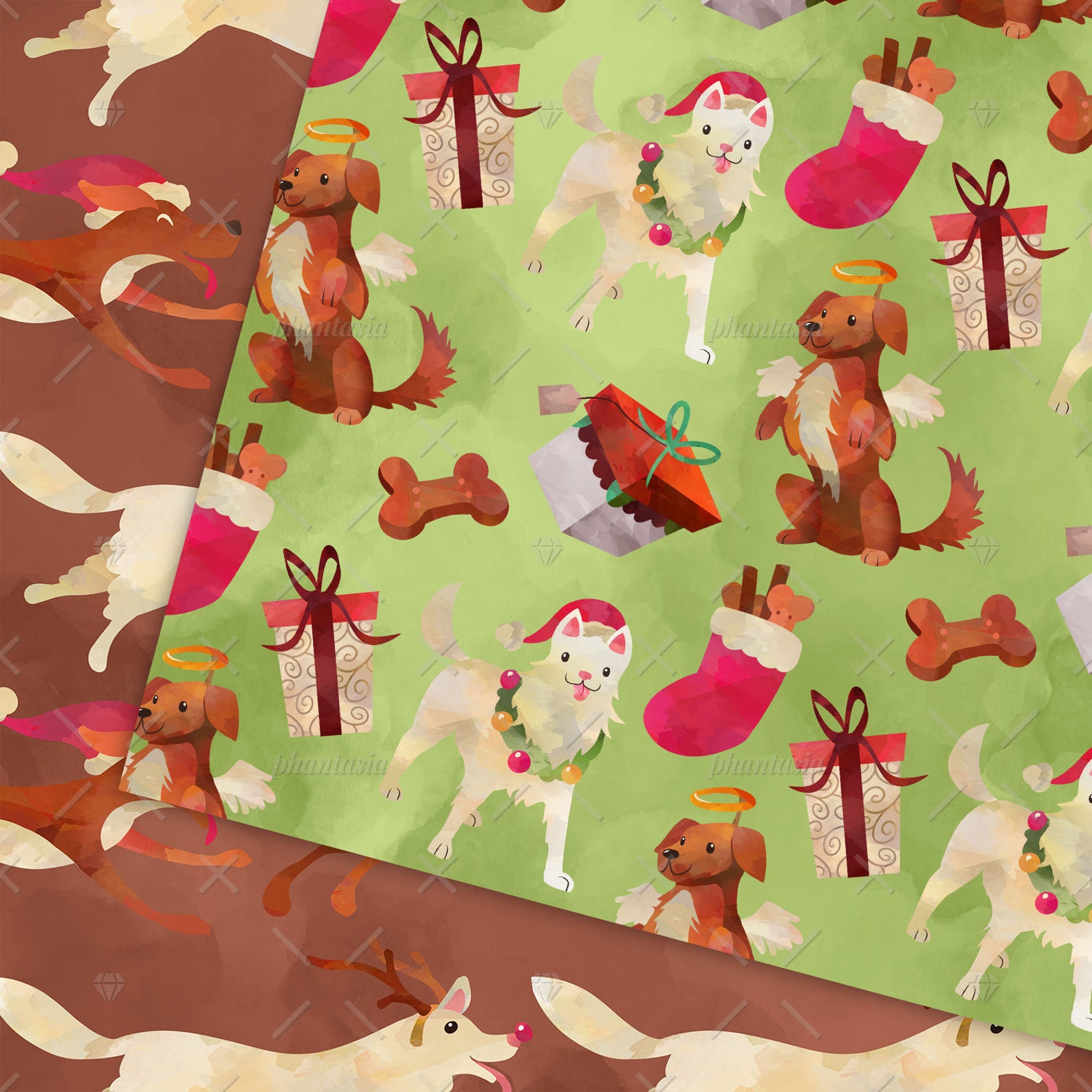 Christmas Dogs Digital Paper Christmas Patterns Winter - Etsy