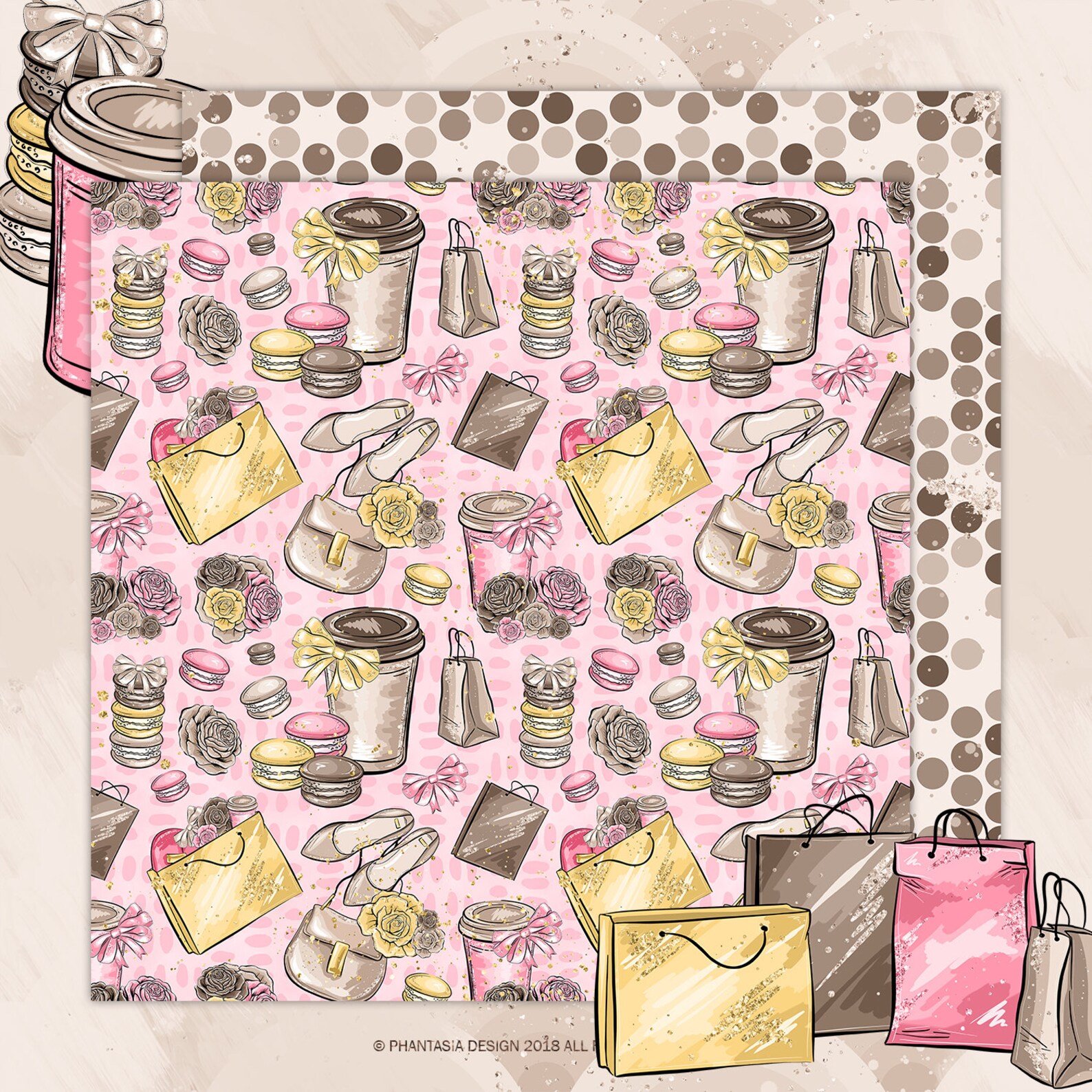 Shopping Digital Paper Pack, Spring Digital Paper, Shopping Pattern ...