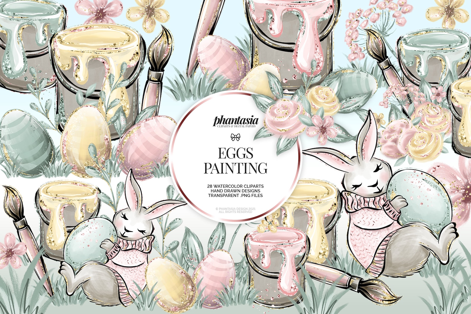 Eggs Painting Watercolor Cliparts Spring Clipart Easter - Etsy