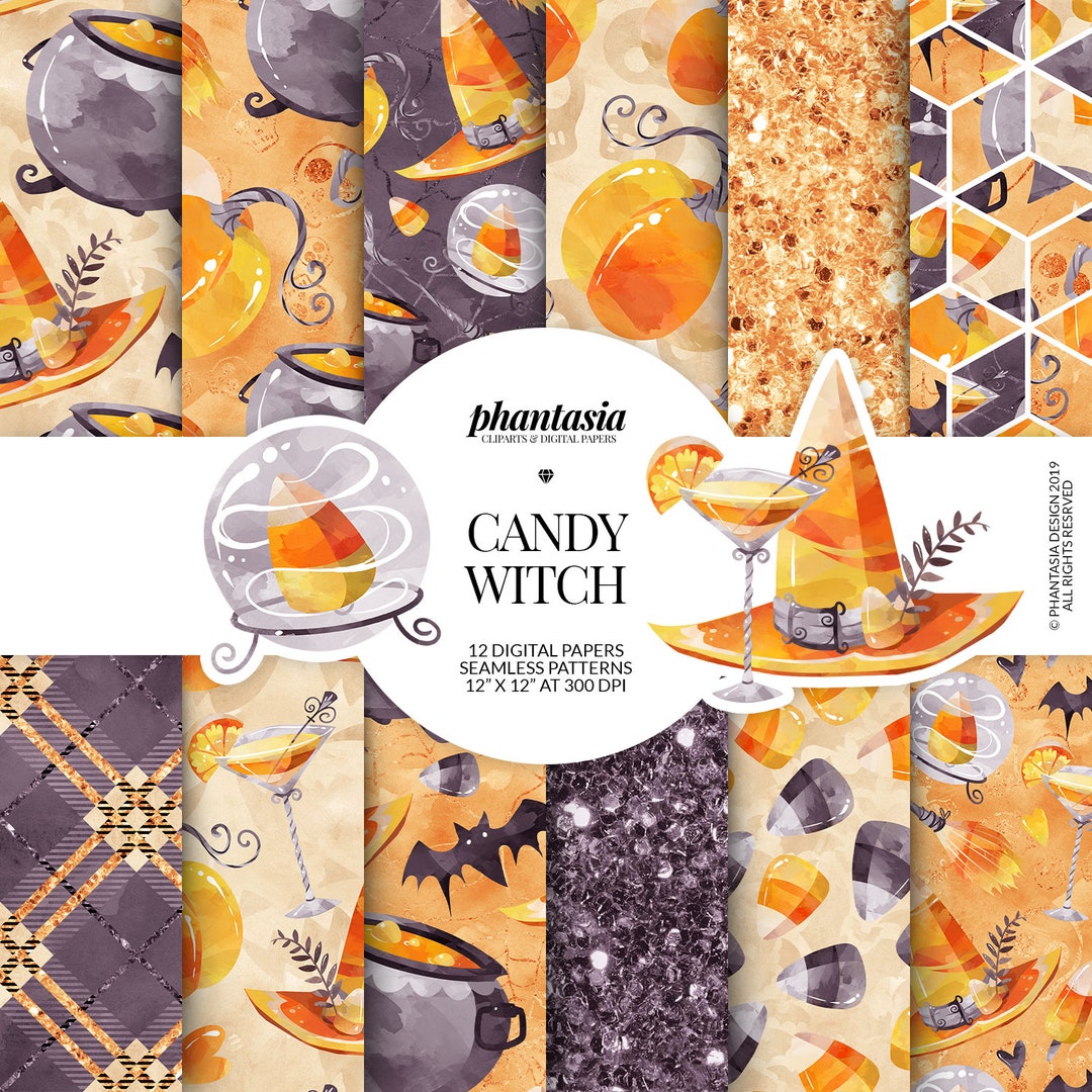 Halloween Digital Paper, Witch Digital, Watercolor Halloween, Halloween ...