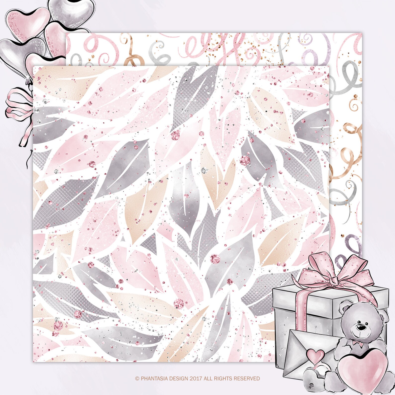 Valentines Day Digital Paper Pack Teddy Bear Love Digital | Etsy