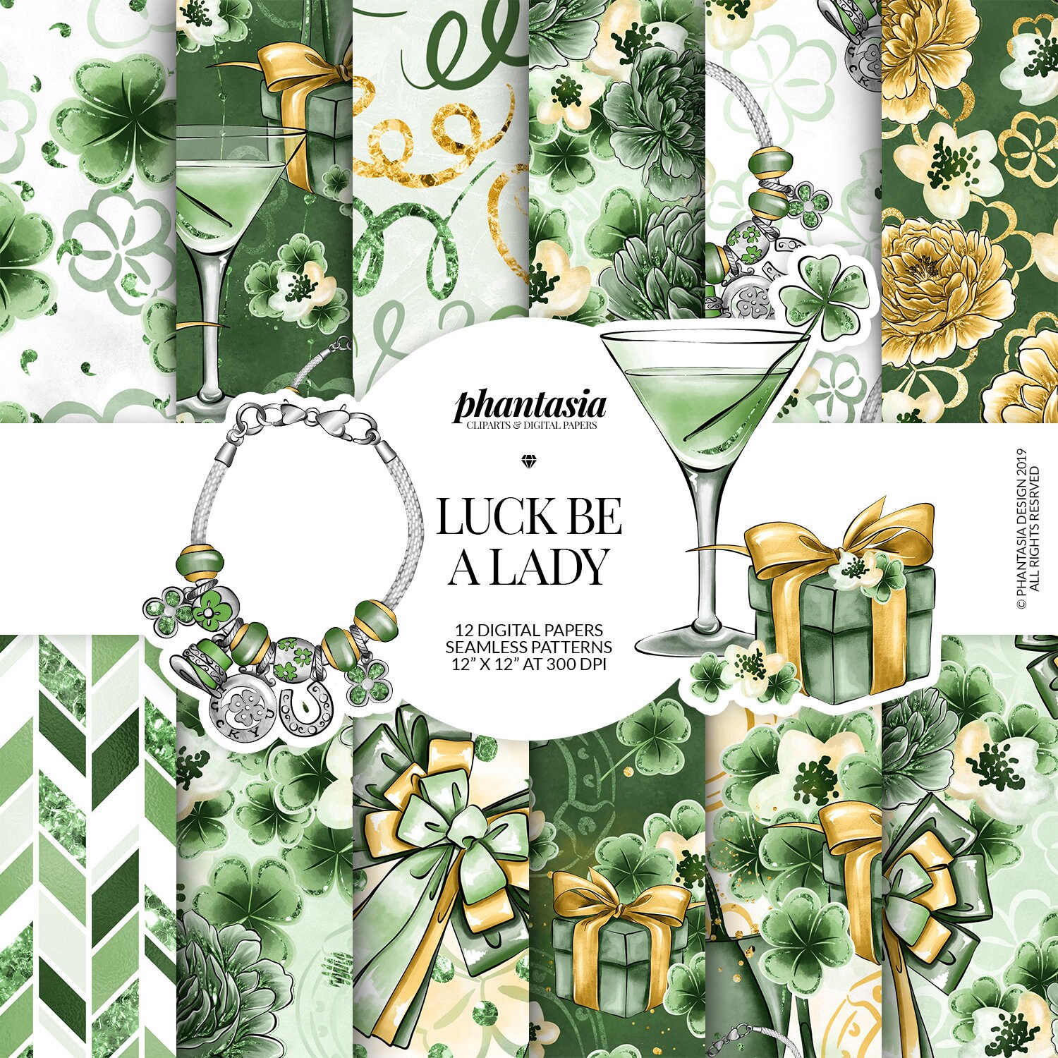 St Patricks Digital Papers, St Patty Pattern, Watercolor Digital Paper ...