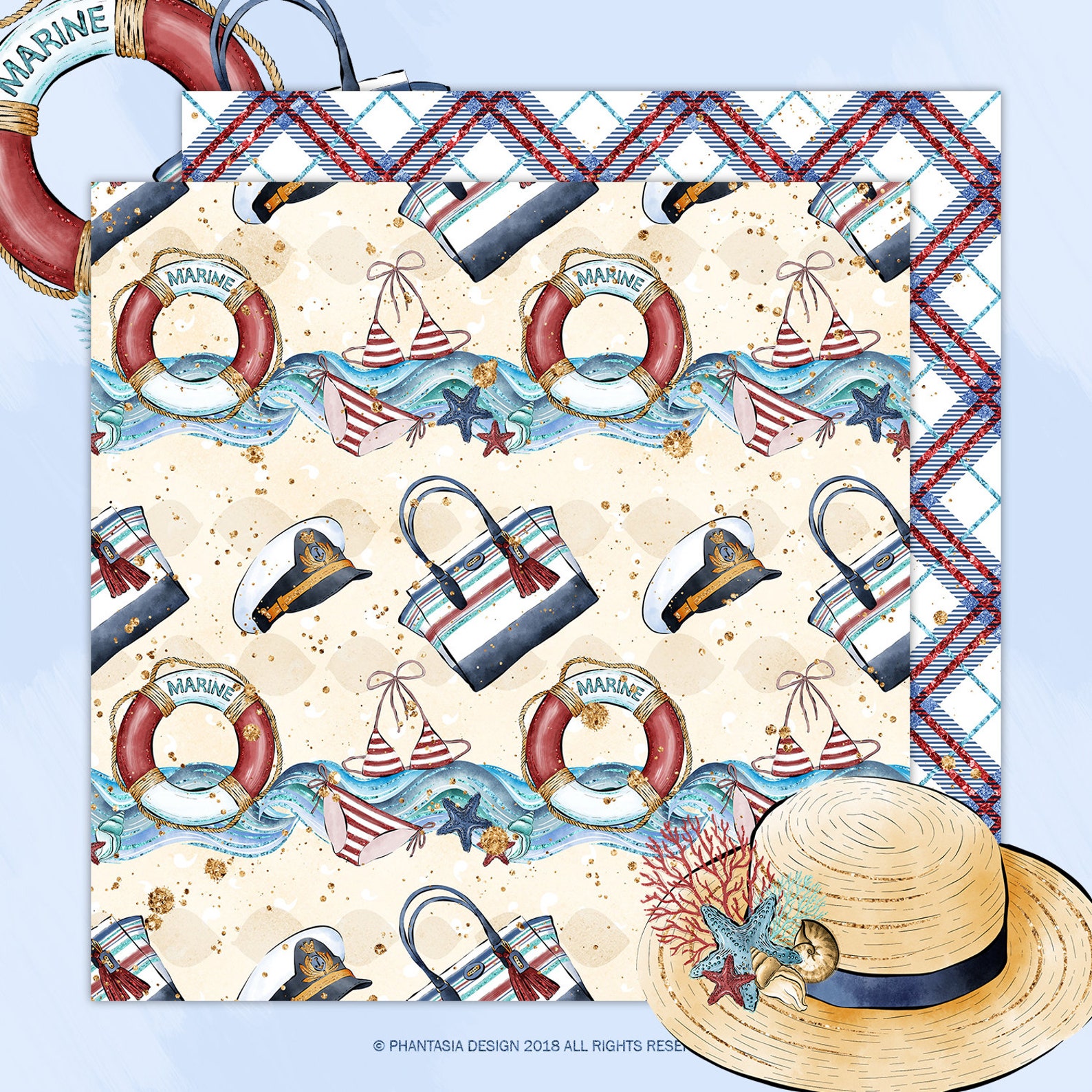 Nautical Digital Paper Cruise Vacation Chic Nautical | Etsy