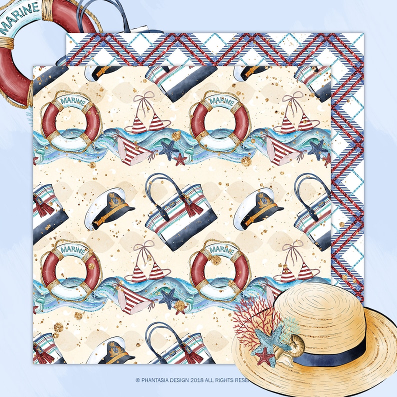 Nautical Digital Paper, Cruise Vacation Chic, Nautical Planner, Summer ...