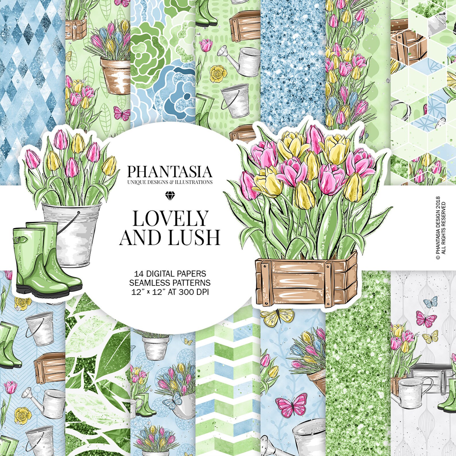 Spring Digital Paper, Floral Digital Paper, Spring Planner, Digital ...