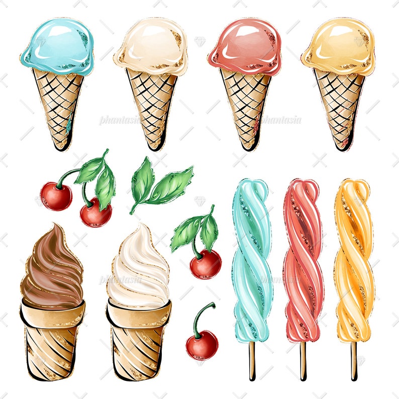 Ice Cream Clipart Bundle Ice Cream Digital Papers Ice Cream - Etsy