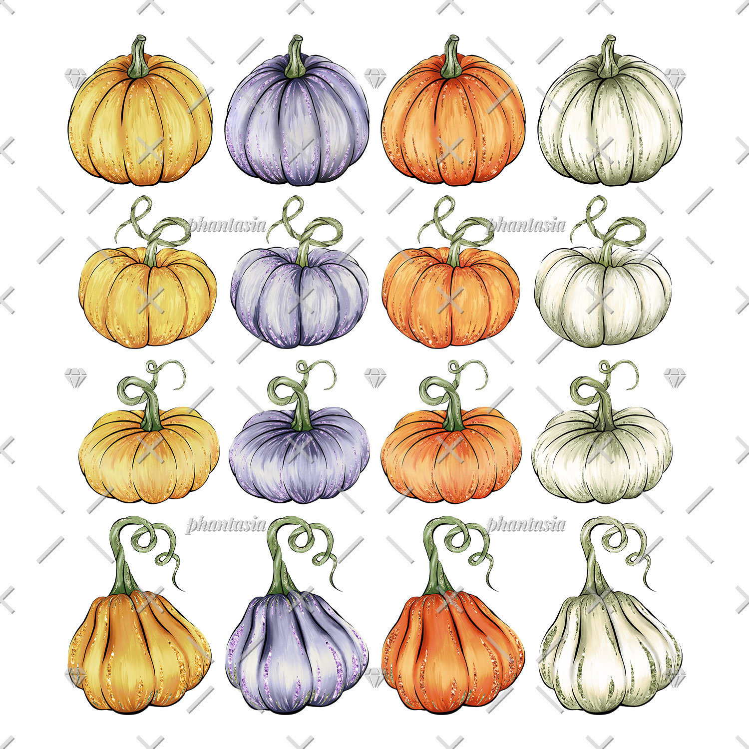 Pumpkins Watercolor Clipart Thanksgiving Clip Art Autumn | Etsy