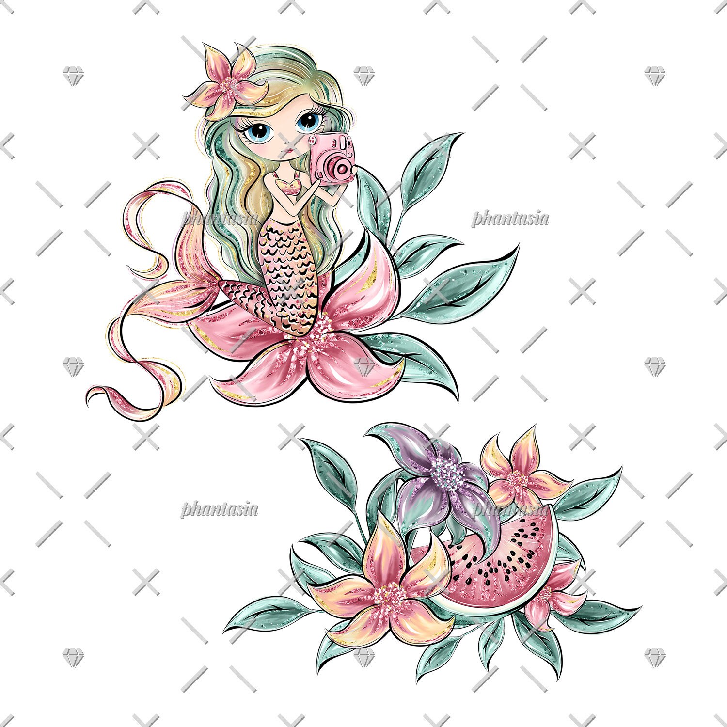 Summer Mermaids Watercolor Clipart Tropical Mermaids Sunny - Etsy