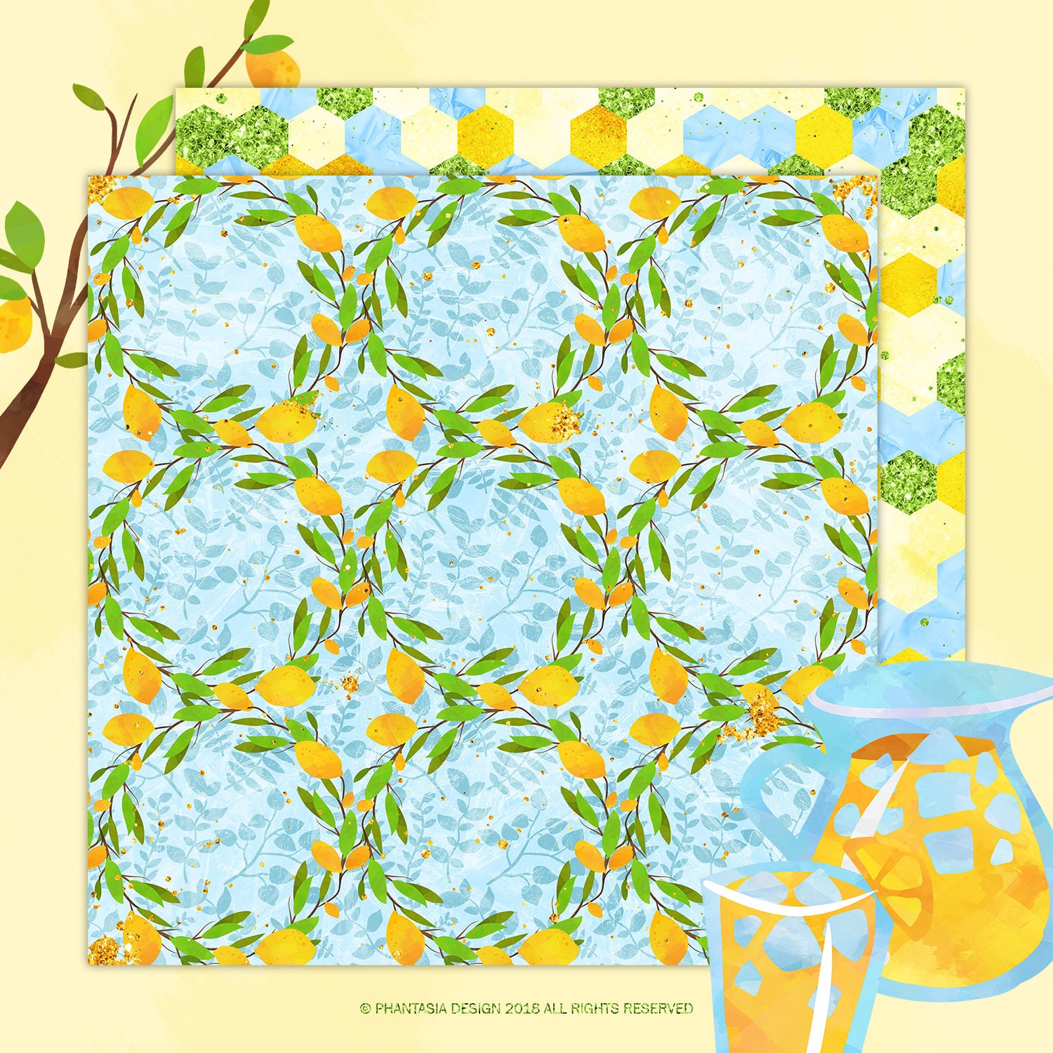 Lemonade Digital Paper Summer Digital Paper Summer Planner | Etsy