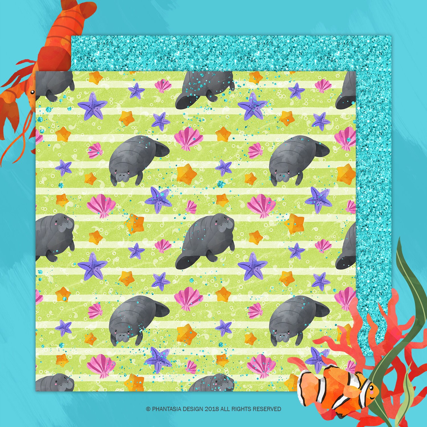 Marine Digital Paper Marine Life Sea Creatures Sea Animals | Etsy