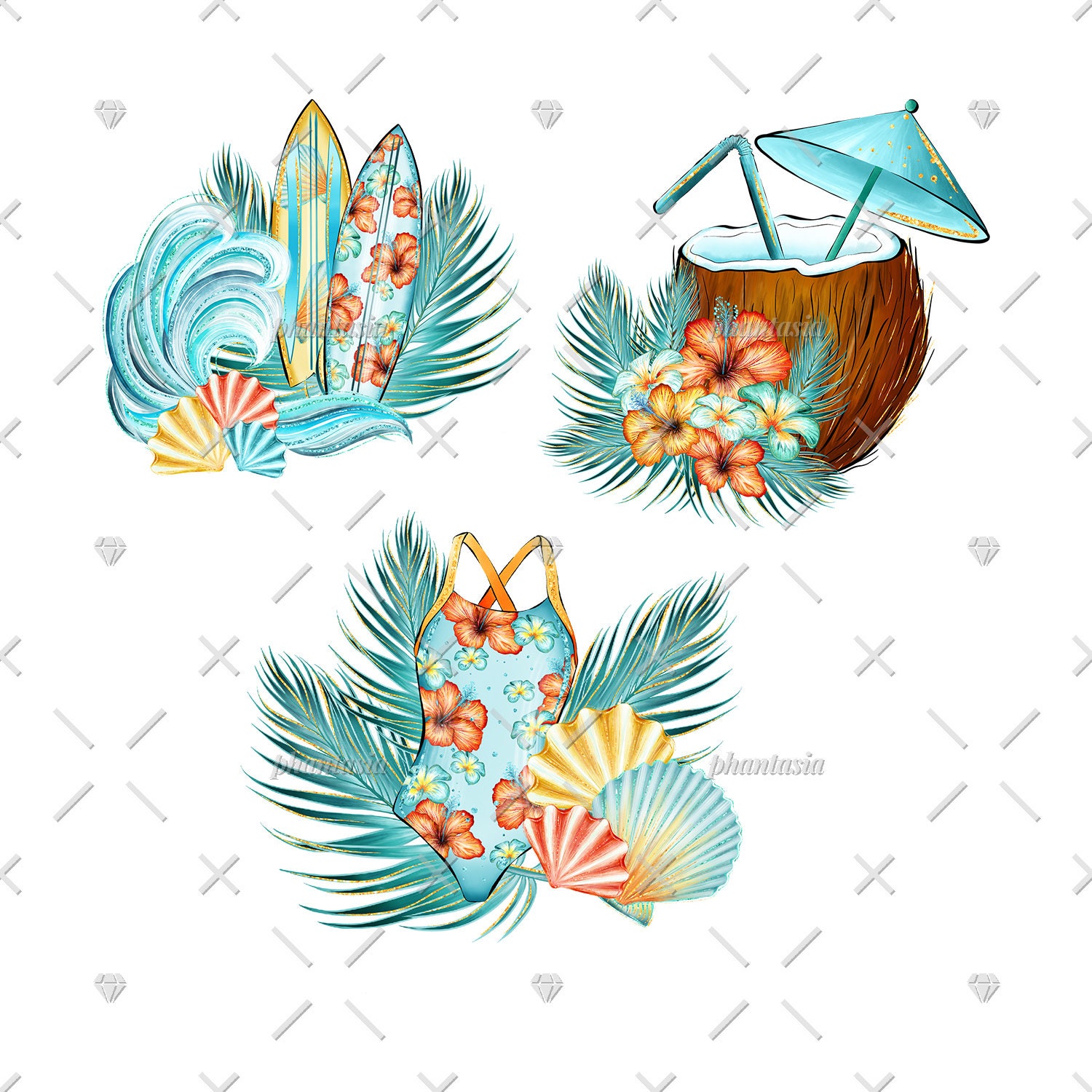 Surfer Girl Cliparts Tropical Cliparts Ocean Clipart - Etsy UK