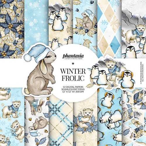 Arctic Animals Digital Paper Scandinavian Winter Patterns - Etsy