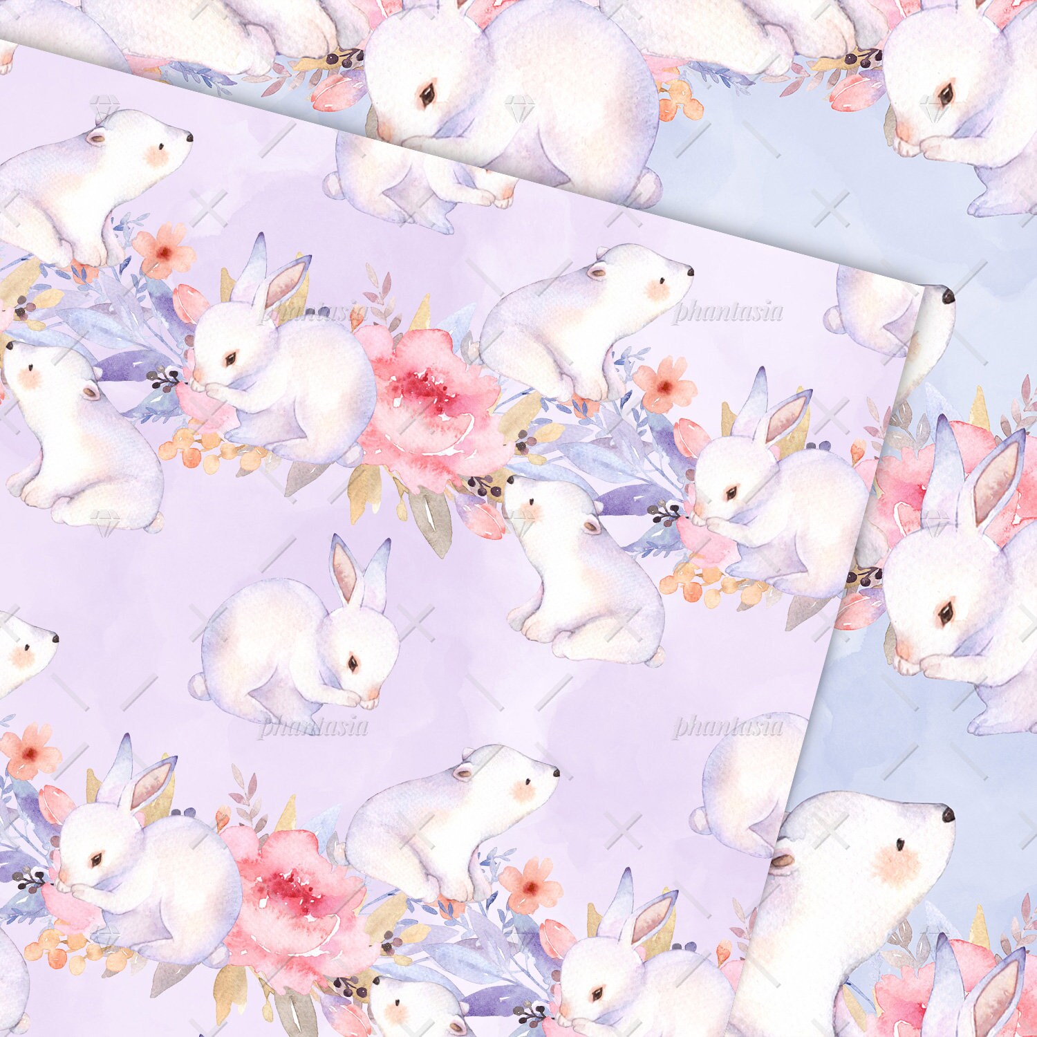 Polar Animals Digital Papers Polar Bear Pattern Snow Bunny | Etsy