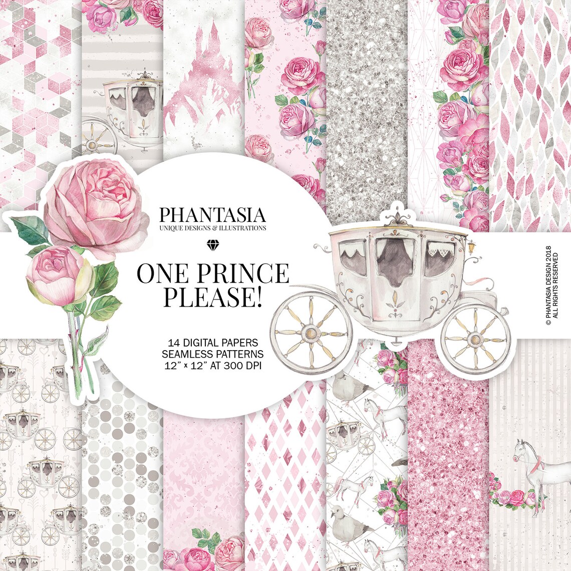 Princess Digital Paper Pack Chariot Digital Paper Roses - Etsy