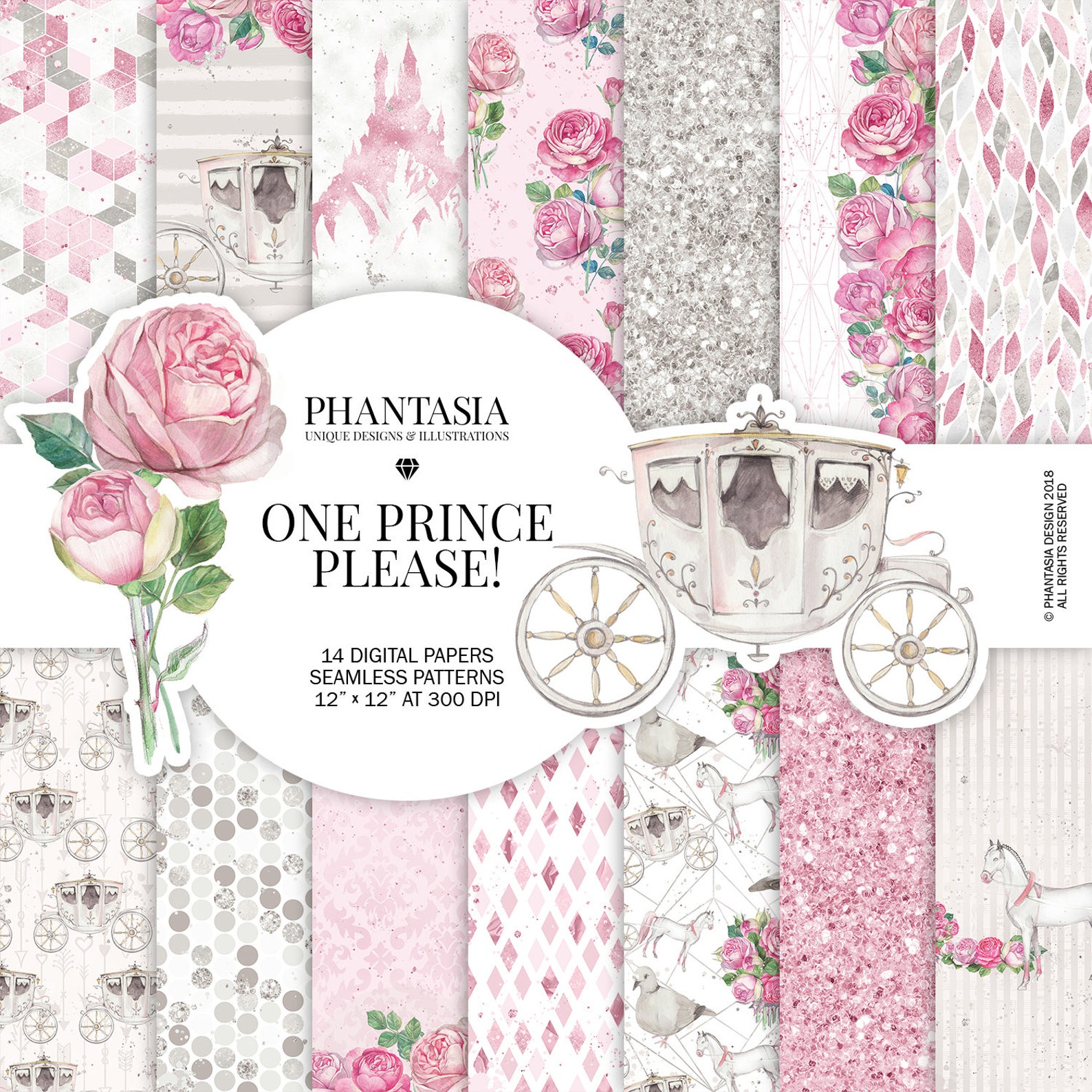 Princess Digital Paper Pack Chariot Digital Paper Roses - Etsy