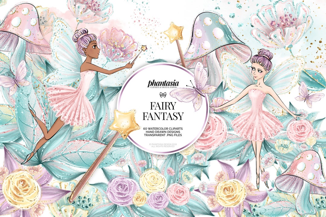Fairy Watercolor Cliparts, Spring Clipart, Whimsical Clipart, Magic ...