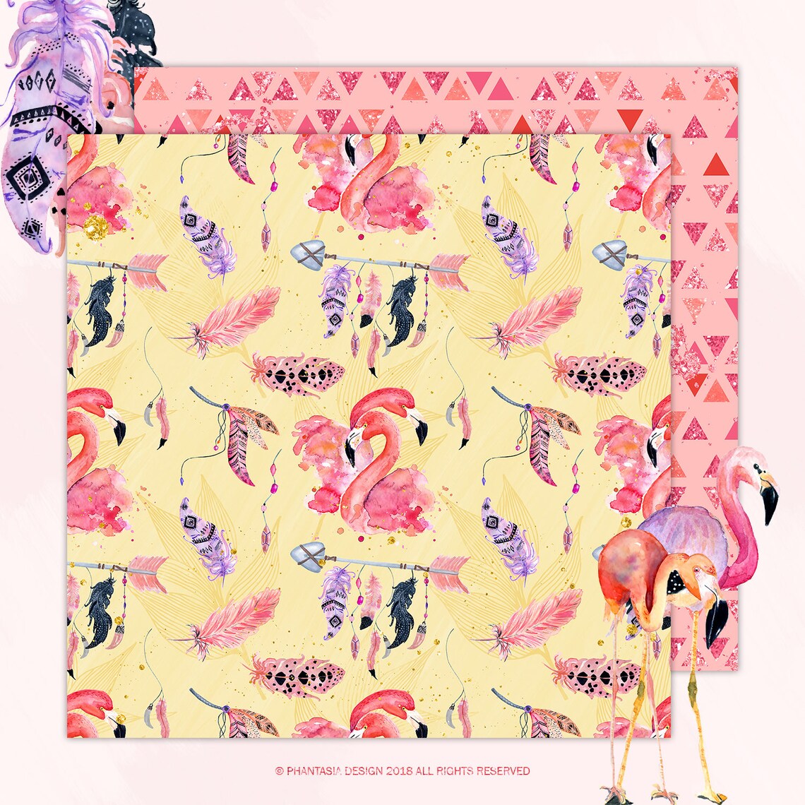 Flamingo Digital Paper Pack Boho Digital Paper Flamingo | Etsy