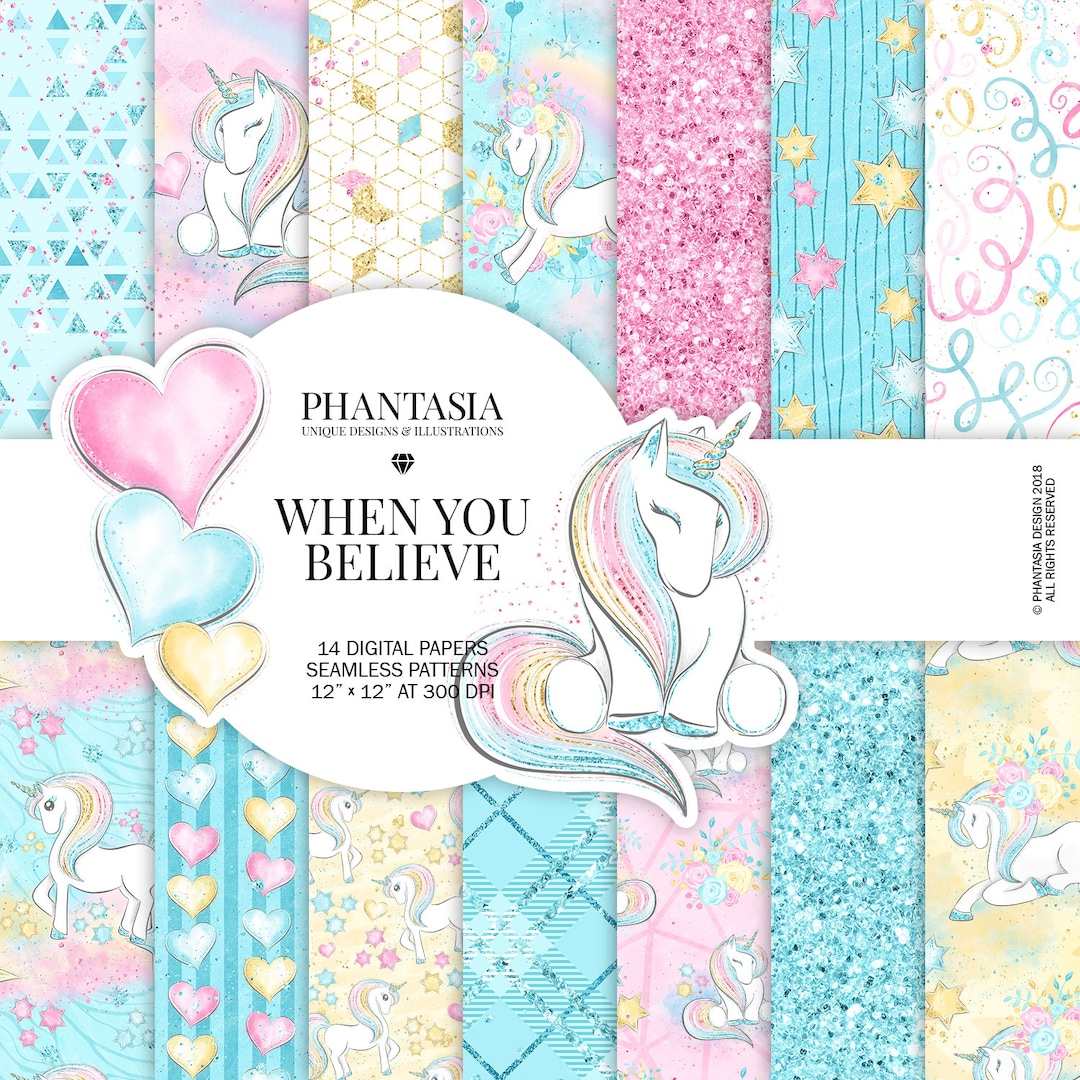 Unicorn Digital Paper, Whimsical Digital Paper, Unicorn Planner ...