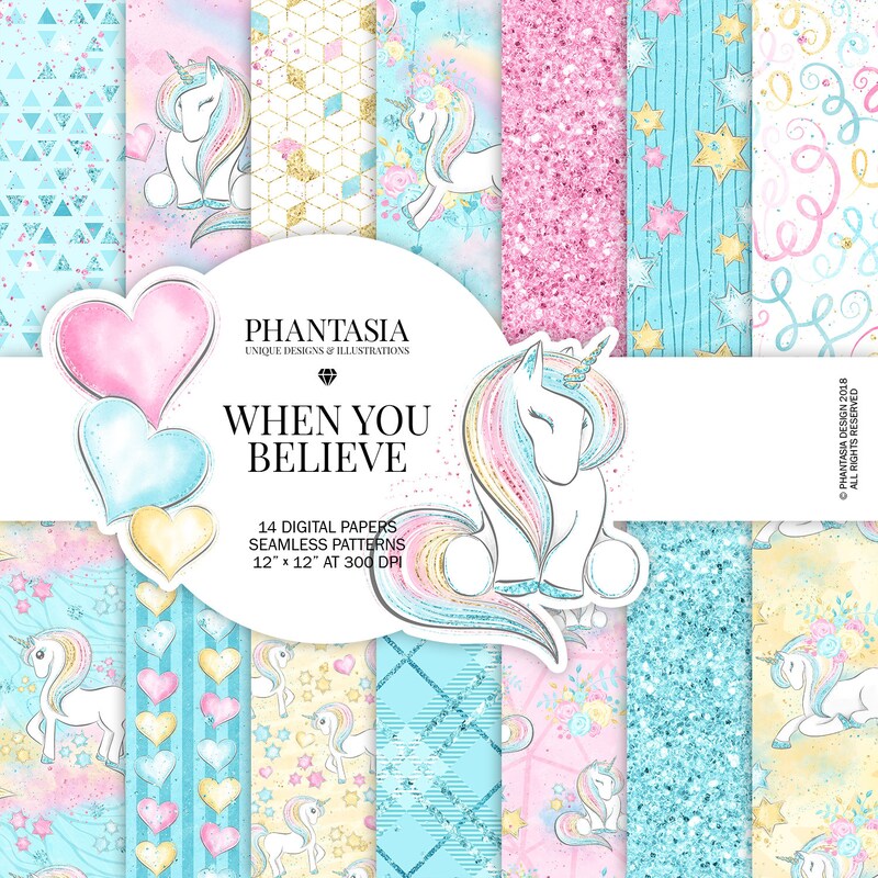 Unicorn Digital Paper - Etsy