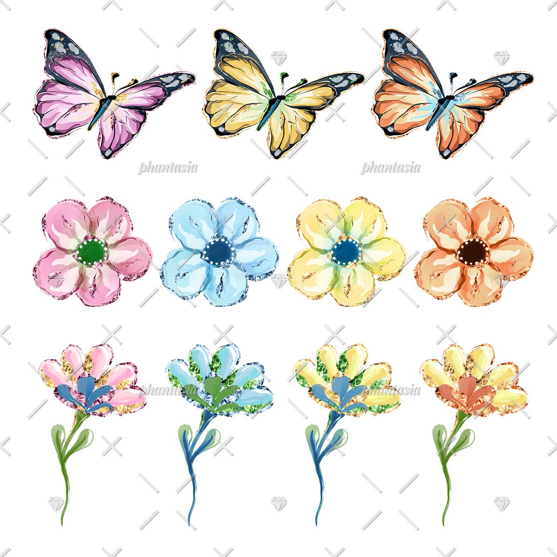 Fancy Meadow Clipart Bundle, Meadow Digital Papers, Butterfly ...